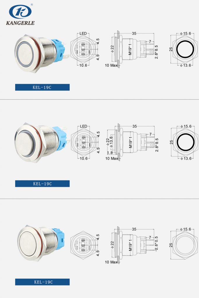 Waterproof Maintained High Head LED Metal Push Button switch 19mm ...