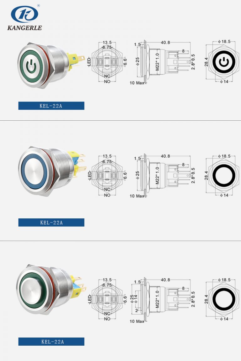 IP67 22mm momentary metal push button switch flat head with LED ...