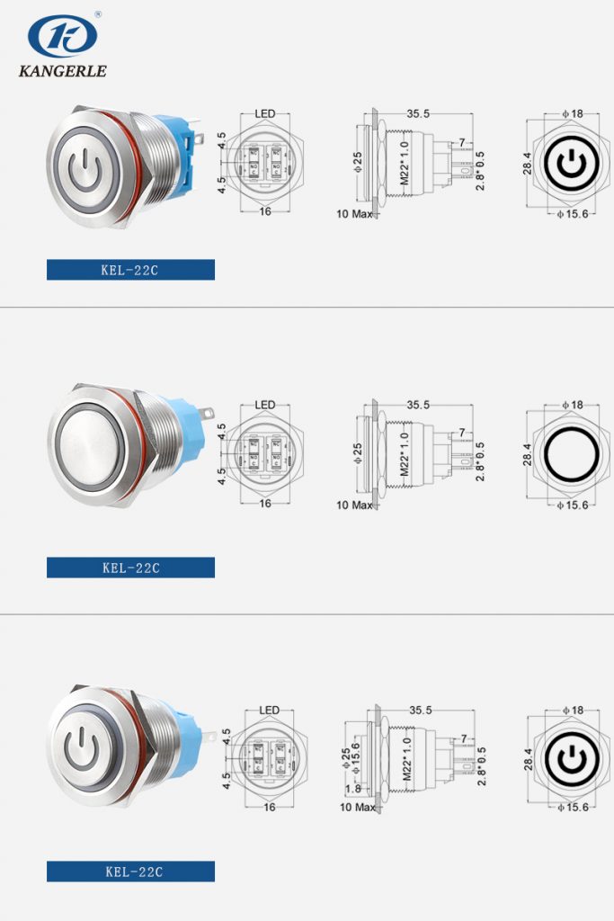 Momentary metal push button switch 22mm flat head with power LED ...