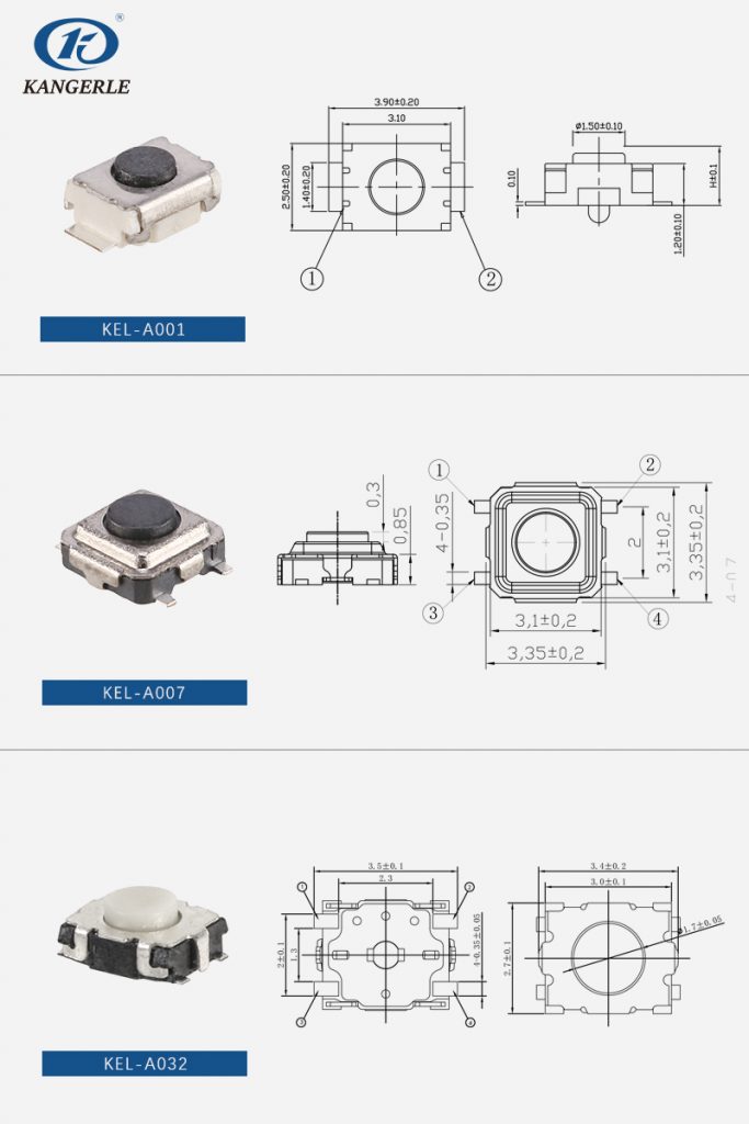 Miniature Tactile Push Buton 3x4x2 Switch SMD - KANGERLE ELECTRONICS