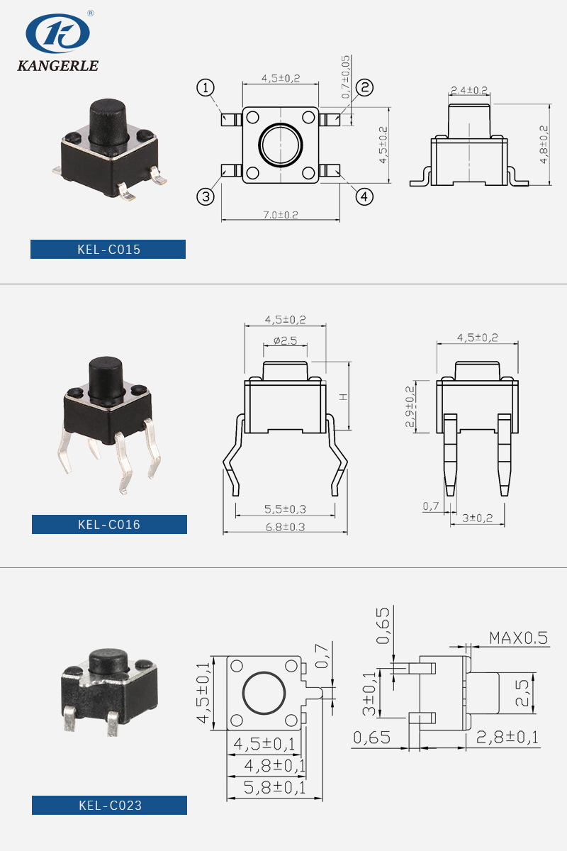 4.5×4.5mm Tactile Push Button Switch - Customizable Height & Operating ...